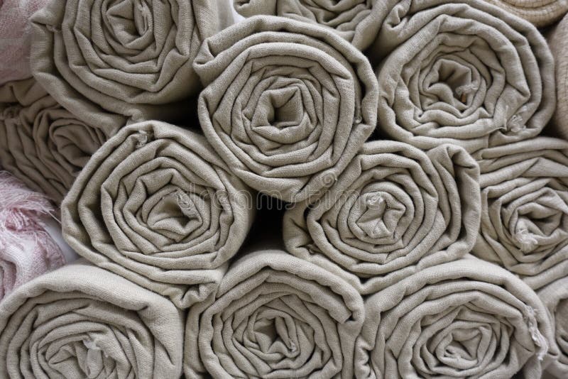 Pile of Colorful Cotton and Wool Textile Hang on Wall Stock Photo ...