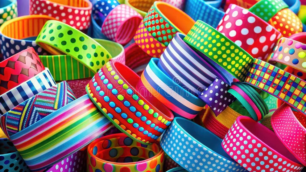 Pile of Colorful Decorative Wristbands with Various Patterns ...