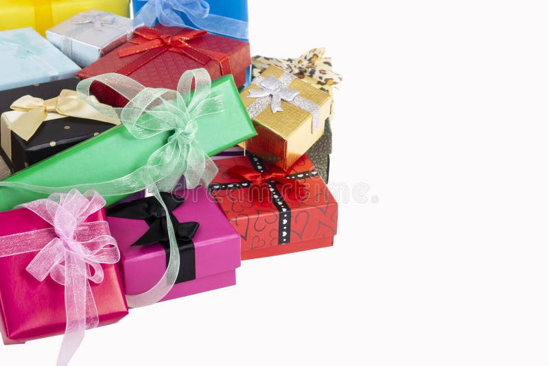 Pile of Colorful Gift Boxes Over White Stock Image - Image of blue ...