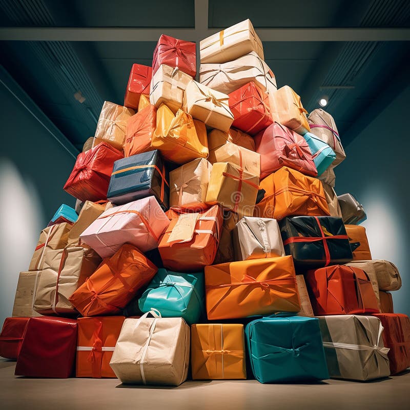 Pile of Colorful Gift Boxes, Packed Products in a Postal Warehouse ...