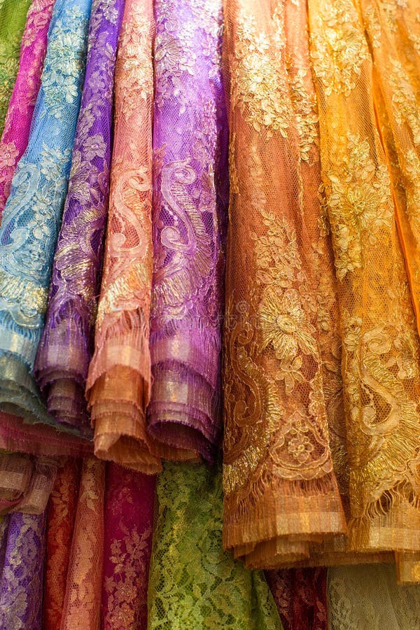 Pile of Colorful Lace Fabric Stock Photo - Image of dressmaker, fashion ...