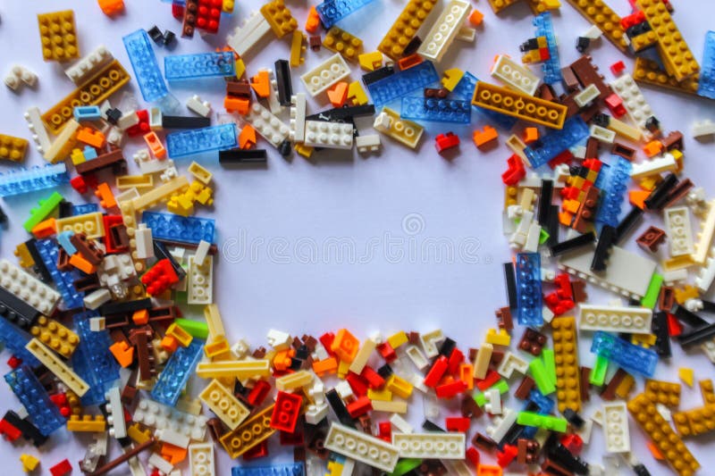 Pile of Colorful Lego Blocks with Place for Content or Text. Top Angle ...