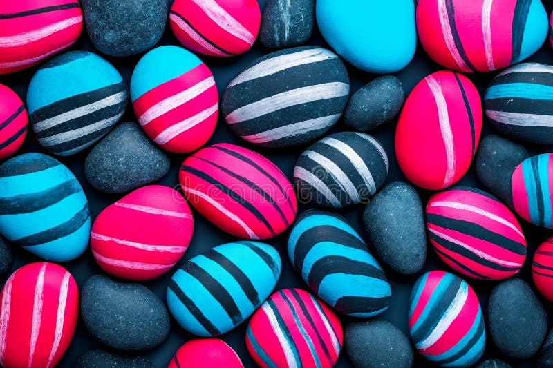 A Pile of Colorful Painted Rocks on a Black Surface Stock Image - Image ...