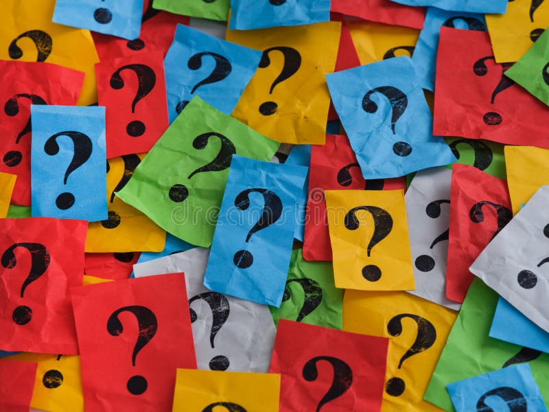 Pile of Colorful Paper Notes with Question Marks Stock Photo - Image of ...