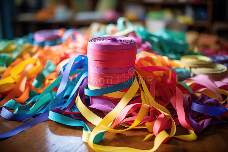 A Pile of Colorful Paper Streamers on a Craft Table Stock Image - Image ...