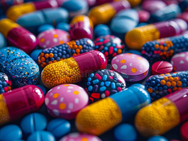 A Pile of Colorful Pills and Capsules on a Table Stock Photo - Image of ...