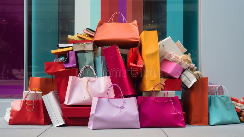 A Pile of Colorful Shopping Bags and Gift Boxes in Various Sizes ...