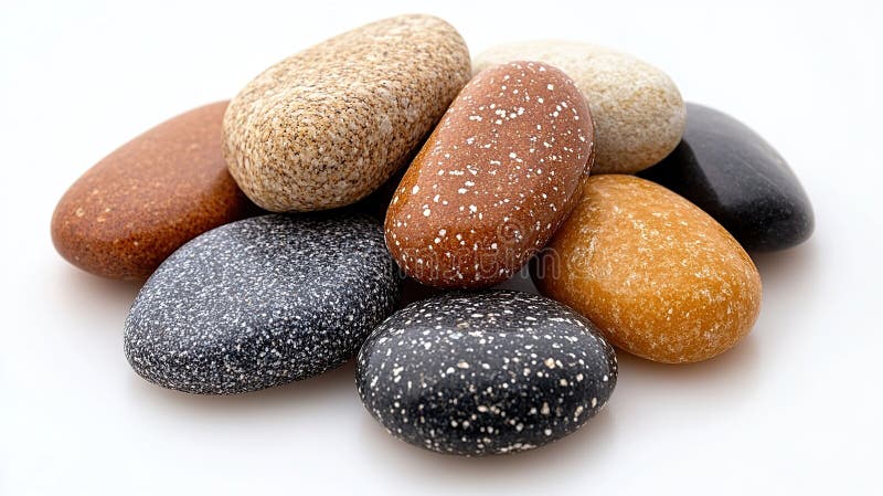 A Pile of Colorful, Smooth, Speckled Stones on a White Background Stock ...