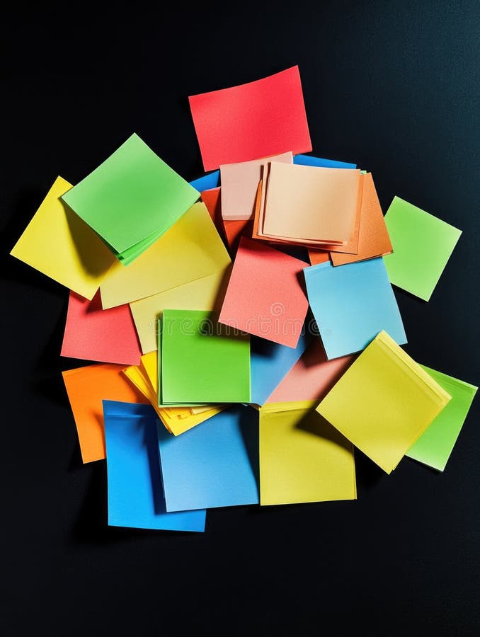 A Pile of Colorful Sticky Notes on a Black Background Stock Photo ...