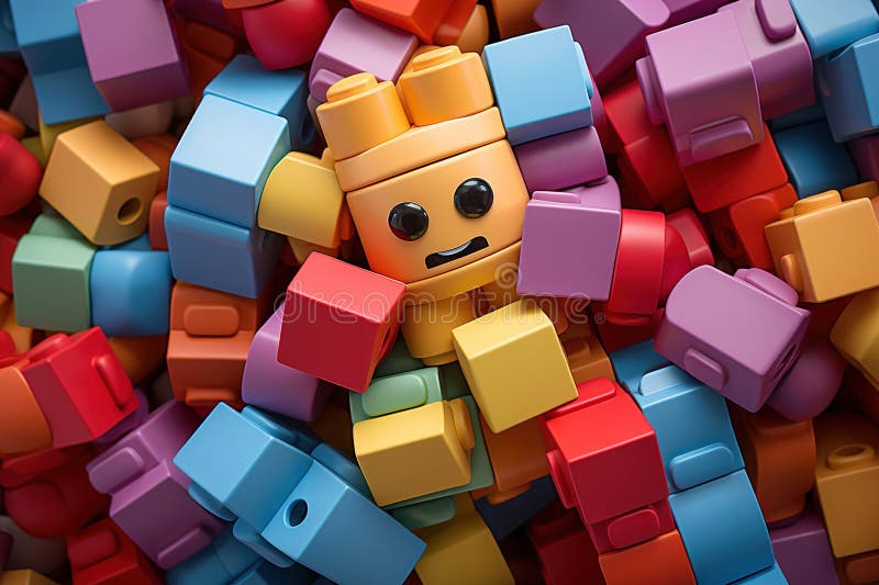 A Pile of Colorful Toy Blocks with a Smiling Face Stock Illustration ...