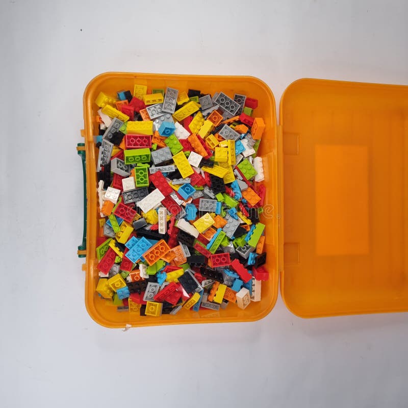 Pile of Colorful Toy Building Blocks in a Box Stock Image - Image of ...