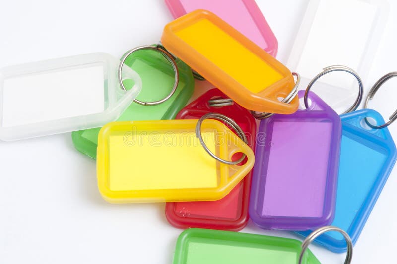 Pile of Colourful Plastic Key Tags Stock Image - Image of blank, object ...