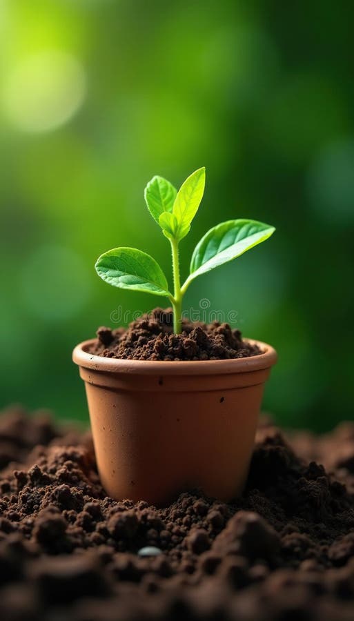 A Pile of Composted Soil with a Plant in a Biodegradable Pot Earthy Pot ...