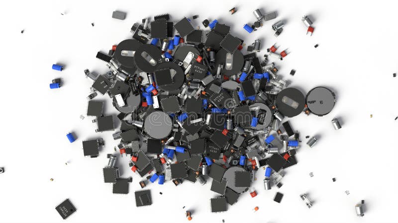 Pile of Computer Electronic Components. 3d Illustration, Stock ...