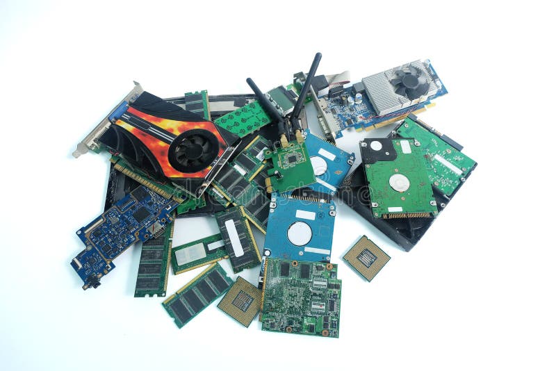 A Pile of Computer Parts Motherboard Hard Drive. Stock Image - Image of ...
