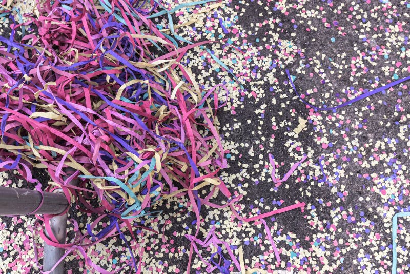 Pile of Confetti and Paper Streamer on the Bitumen Stock Image - Image ...