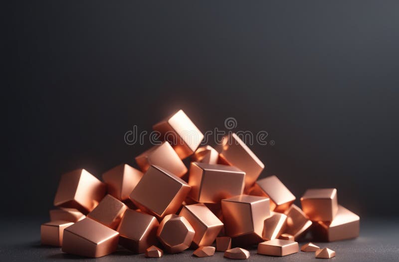 A Pile of Copper Blocks Sits on a Dark Surface Stock Illustration ...