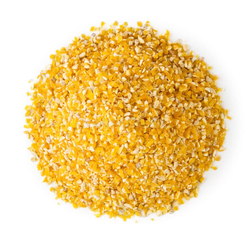 Pile of Corn Grits on a White. the Form of the Top. Stock Photo - Image ...