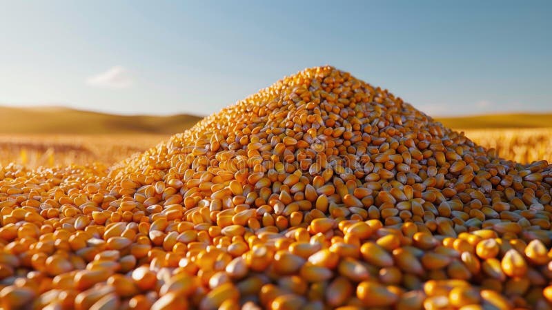 A Pile of Corn Sits Atop a Green Field Stock Photo - Image of farmland ...