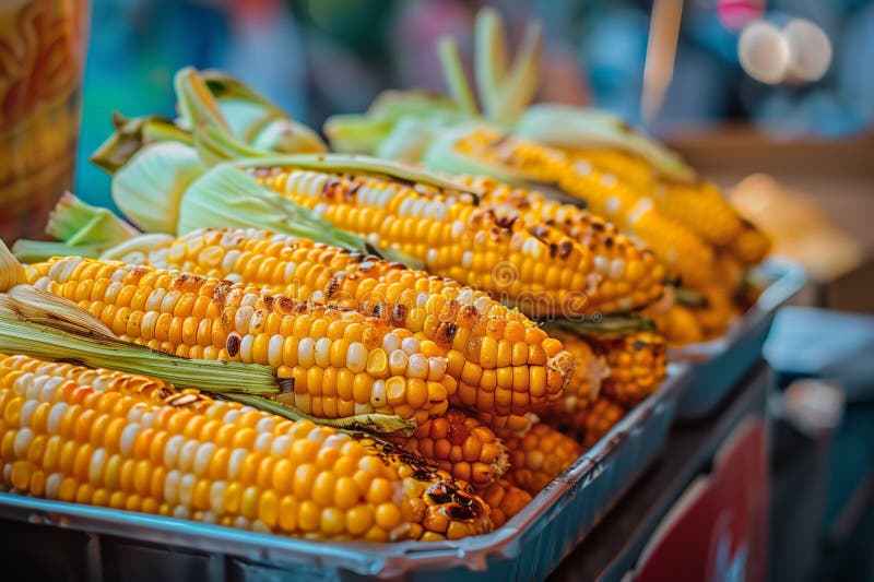 A pile of corn on a table stock image. Image of food - 317746901