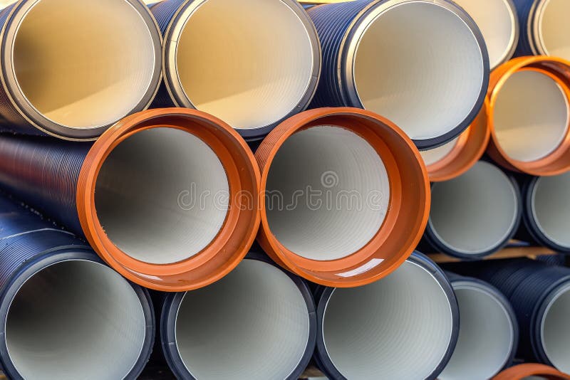 Pile of Pvc Sewer Pipes of Large Diameter with Outer Corrugated Wall ...