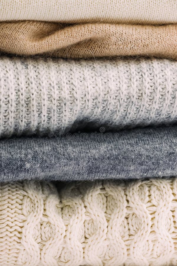 Pile of Cozy Warm Winter Sweaters in Neutral Colors Stock Photo - Image of cream, soft: 399221462