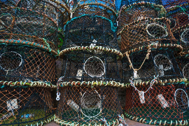 Crab Pots Piled Up in the Harbour Stock Photo - Image of empty, mesh ...