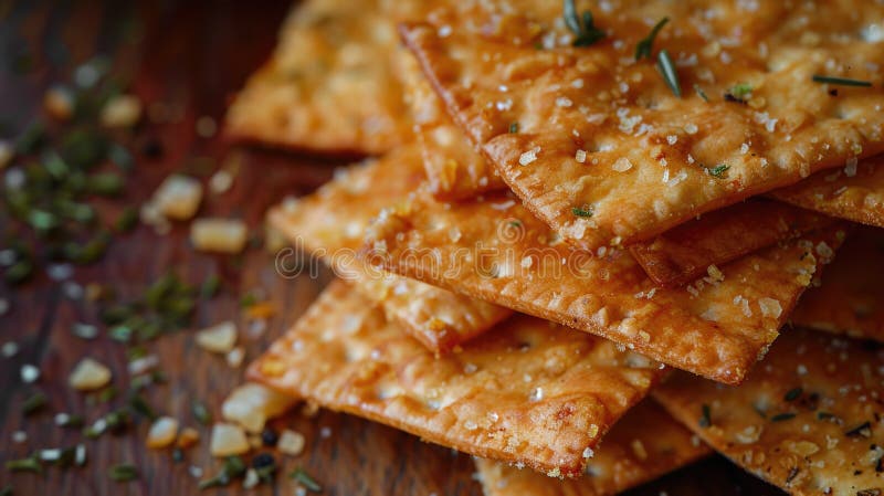 A Pile of Crackers on a Rustic Wooden Table. Suitable for Food-related ...