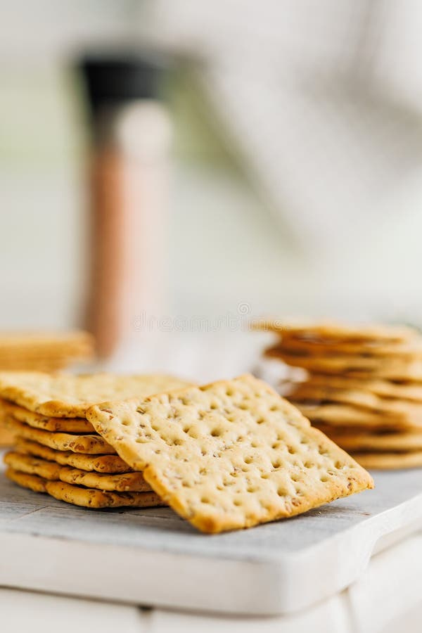 A Pile of Crackers on a Table Stock Image - Image of five, cuisine ...