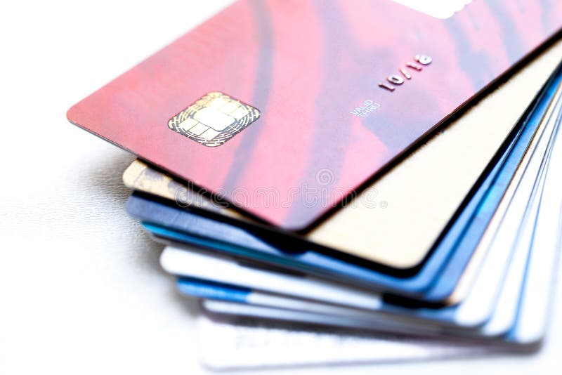 Pile of Credit Cards on White Background Stock Image - Image of ...
