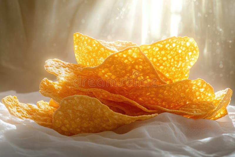 A Pile of Crispy Chips Sitting on a Clean White Cloth Stock Image ...