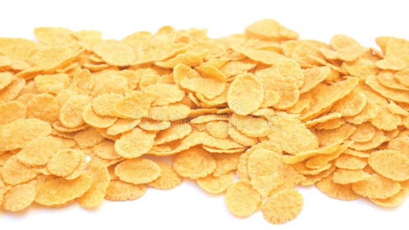 Crispy Hot Corn Flakes Rotating with Smoke Close Up, Dry Healthy ...