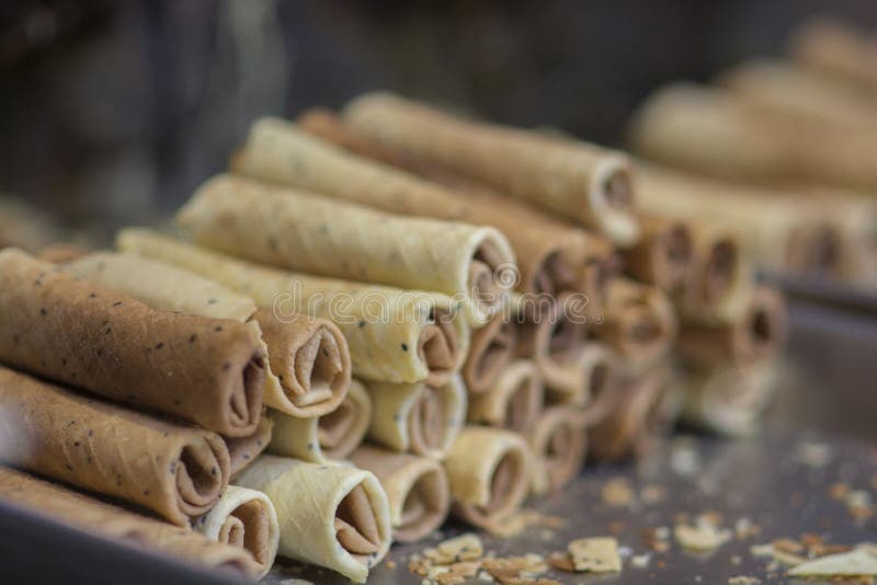 A Pile of Crispy Rolled Crepes Stock Image - Image of crispy, dessert ...