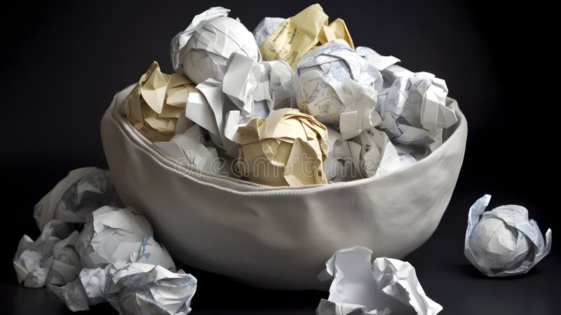 A Pile of Crumpled Paper Balls in a Recycling Bin Generative AI Stock ...