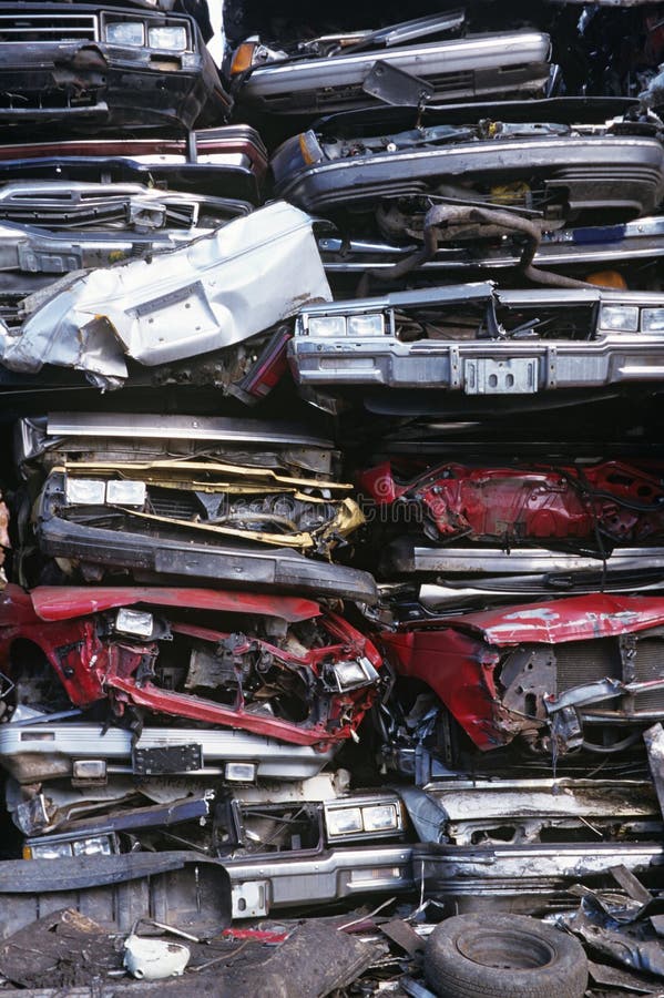 Pile of Crushed Cars in Junkyard Full Frame Stock Photo - Image of east ...