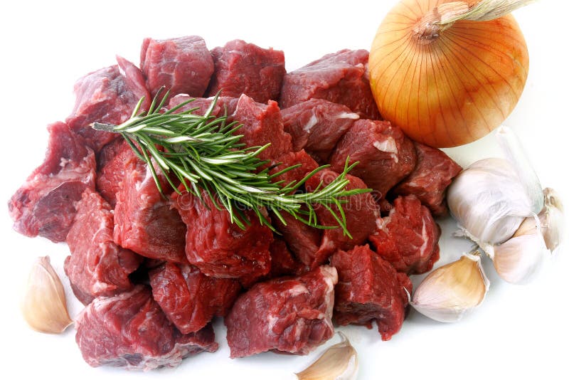 Pile of Cube Chopped Pile Raw Diced Beef Cubes with Spices Isolated ...