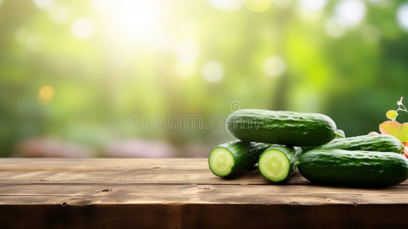 Pile of Cucumber on a Wooden Table Mockup with Space for Type Writing ...