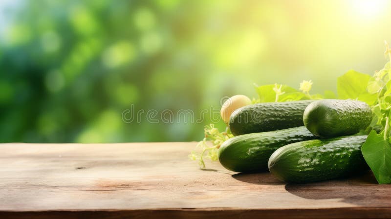 Pile of Cucumber on a Wooden Table Mockup with Space for Type Writing ...