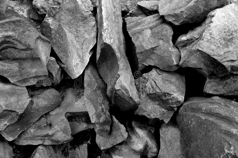 Pile of Cushed Stones in Black and White Stock Image - Image of ...
