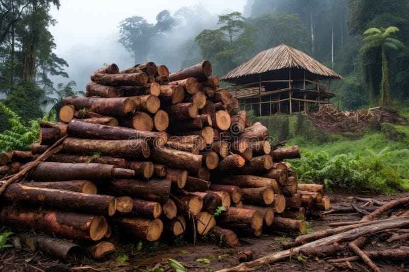 Pile of Cut Logs from Amazon Rainforest Trees Stock Image - Image of ...