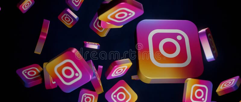 Pile of 3D Instagram Logos Floating Banner.3D Rendering Editorial Stock ...