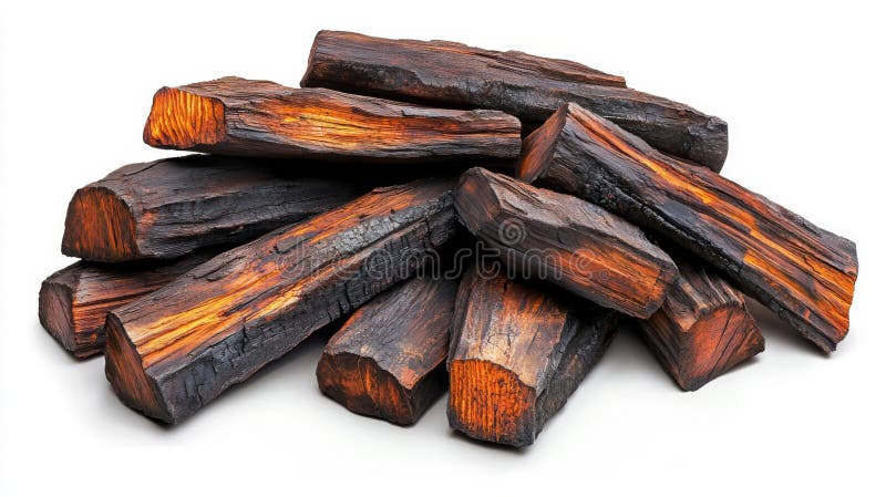 Pile of Dark Brown and Orange Wood Pieces on White Background Stock ...