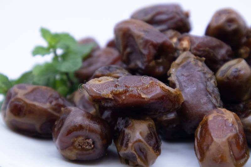 Pile of Dates with Green Leaf Garnish Stock Image - Image of ramadan ...
