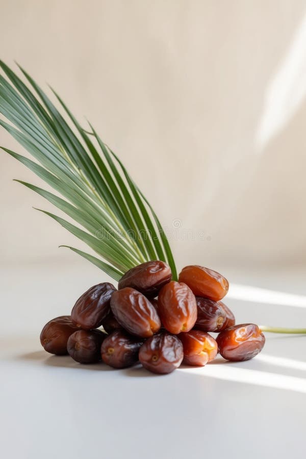 A Pile of Dates with Palm Leaf in the Background. Stock Photo - Image ...