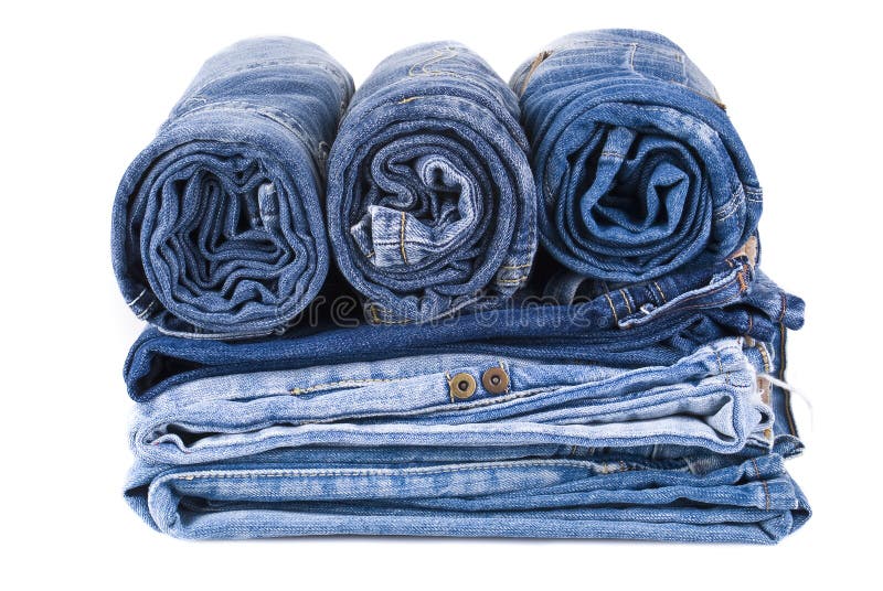 Pile De Jeans Bleus De Denim Photo stock - Image du rivet, mode: 19486438
