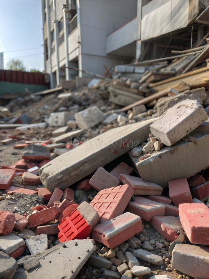 Pile of Demolition Debris with Bricks and Rubble on a Construction Site ...