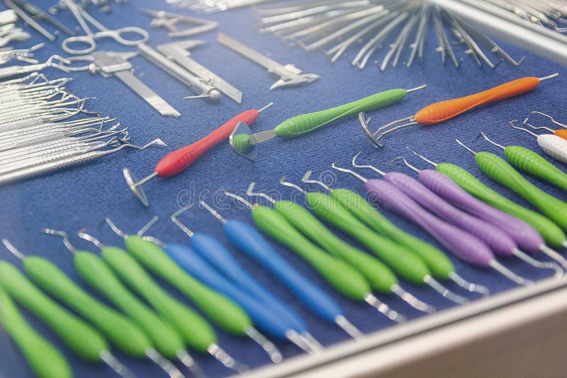 Pile of Dental Instruments Lying on Display Stock Photo - Image of ...