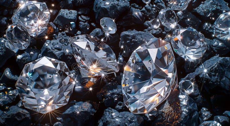 A Pile of Diamonds Sitting on Top of a Pile of Coal Stock Photo - Image ...
