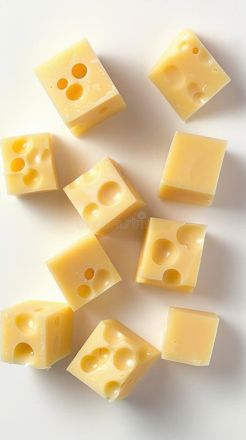 Pile of Diced Cheddar Cheese with Distinct Holes, Isolated on a White ...