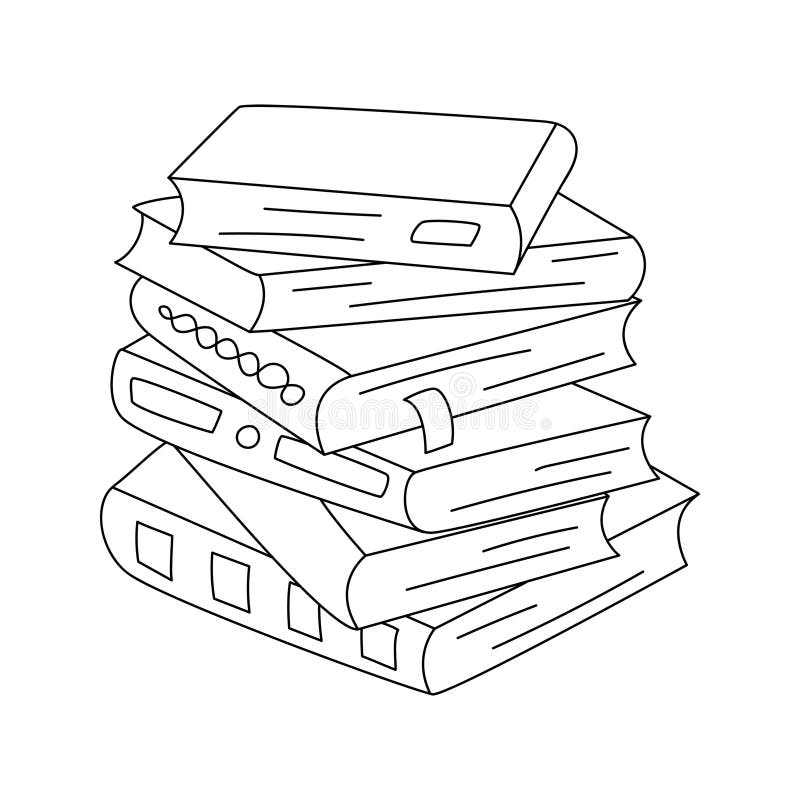 Pile of Different Books with Book Marks. Hand Drawn Doodle Stack of ...